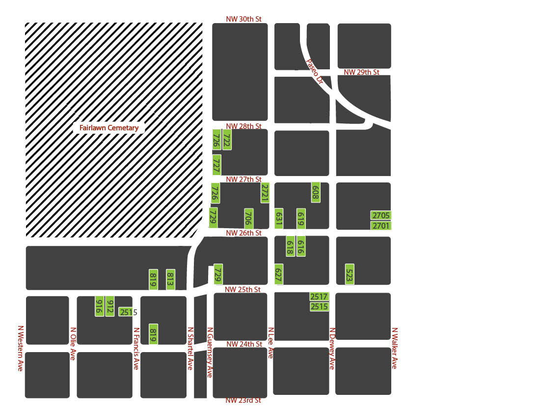 A city map showing streets, blocks, and a large closed area ...